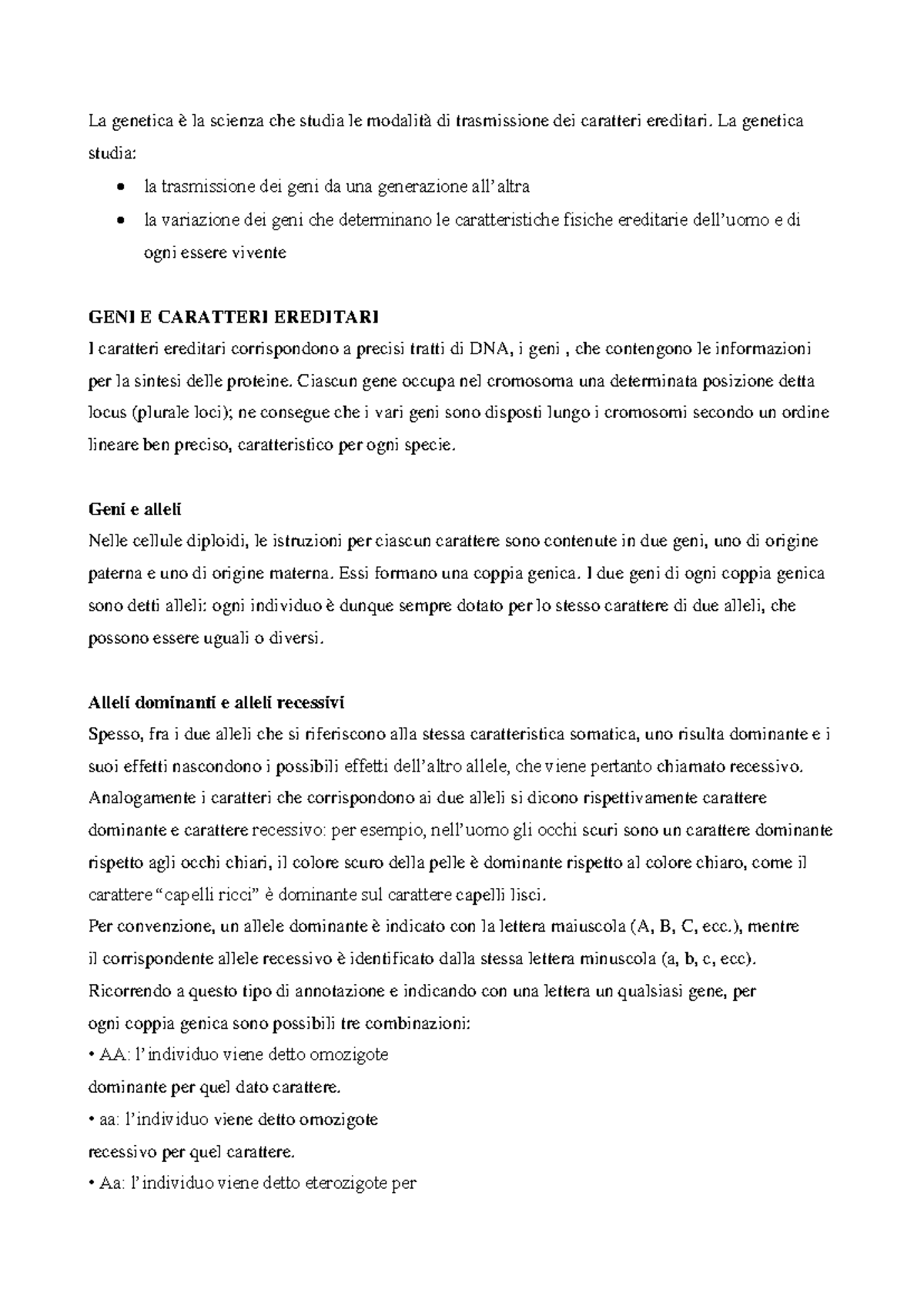 Dispensa di genetica - La genetica è la scienza che studia le modalità ...