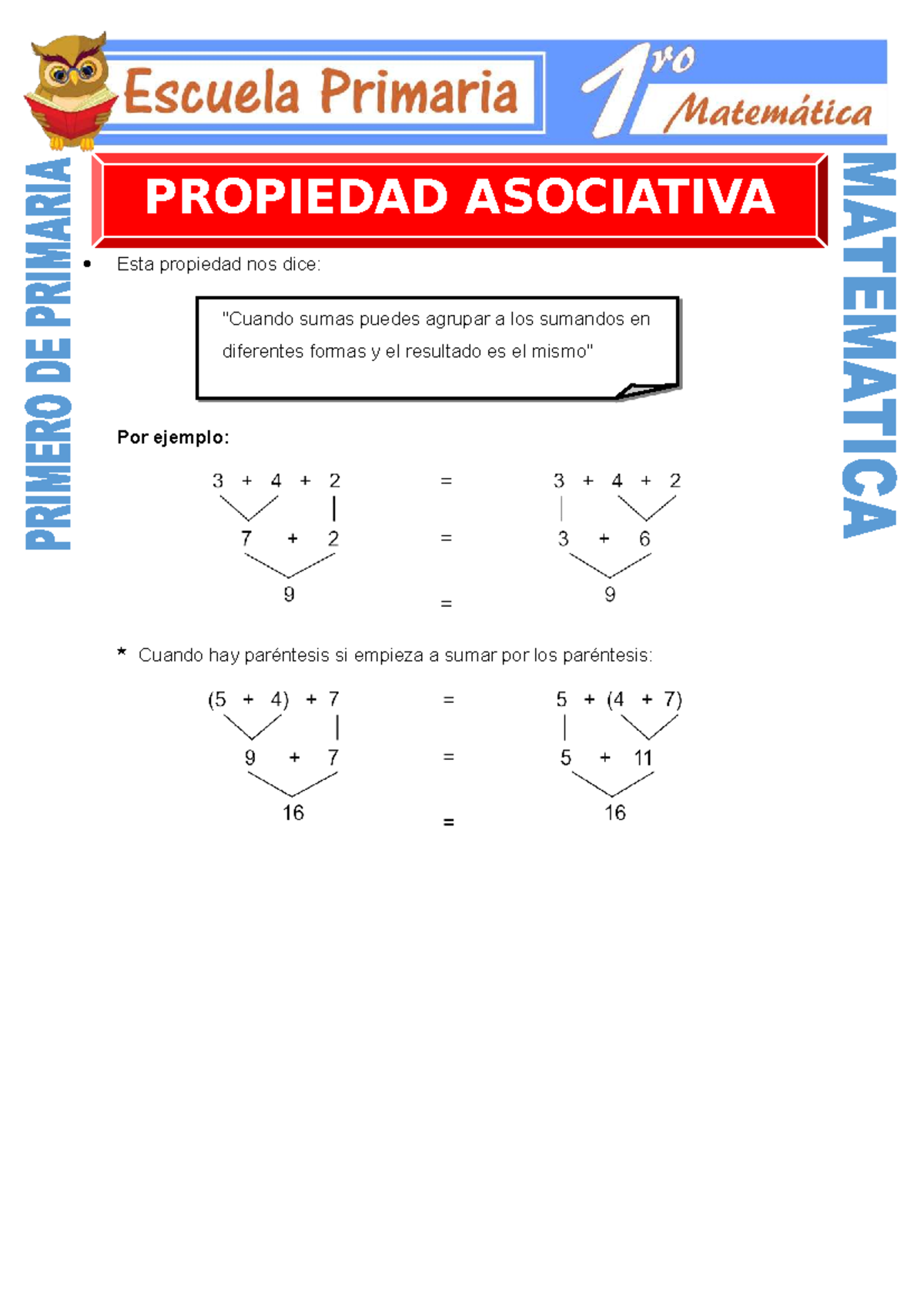Propiedad Asociativa: Ejercicios y Práctica para 1er Grado - Studocu