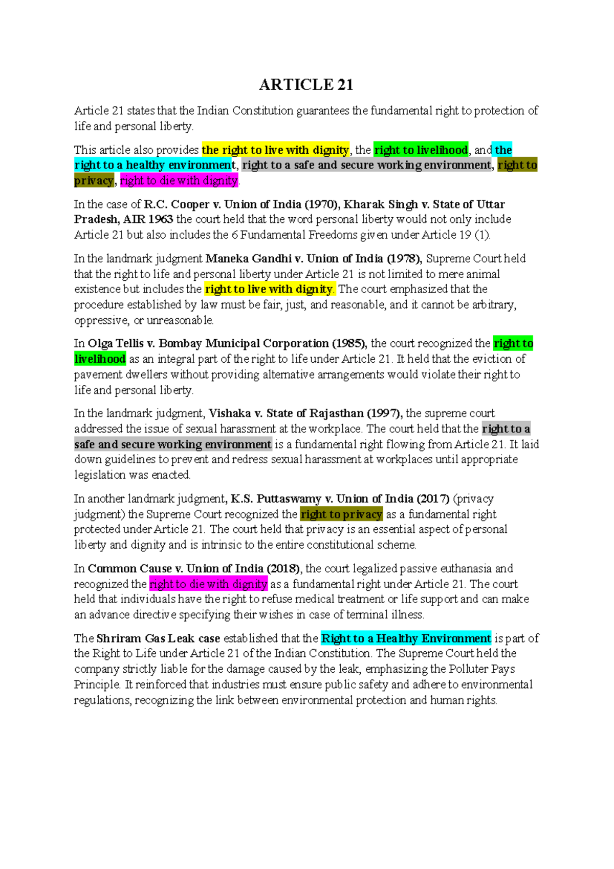 Article 21 - notes on art 21 - ARTICLE 21 Article 21 states that the ...