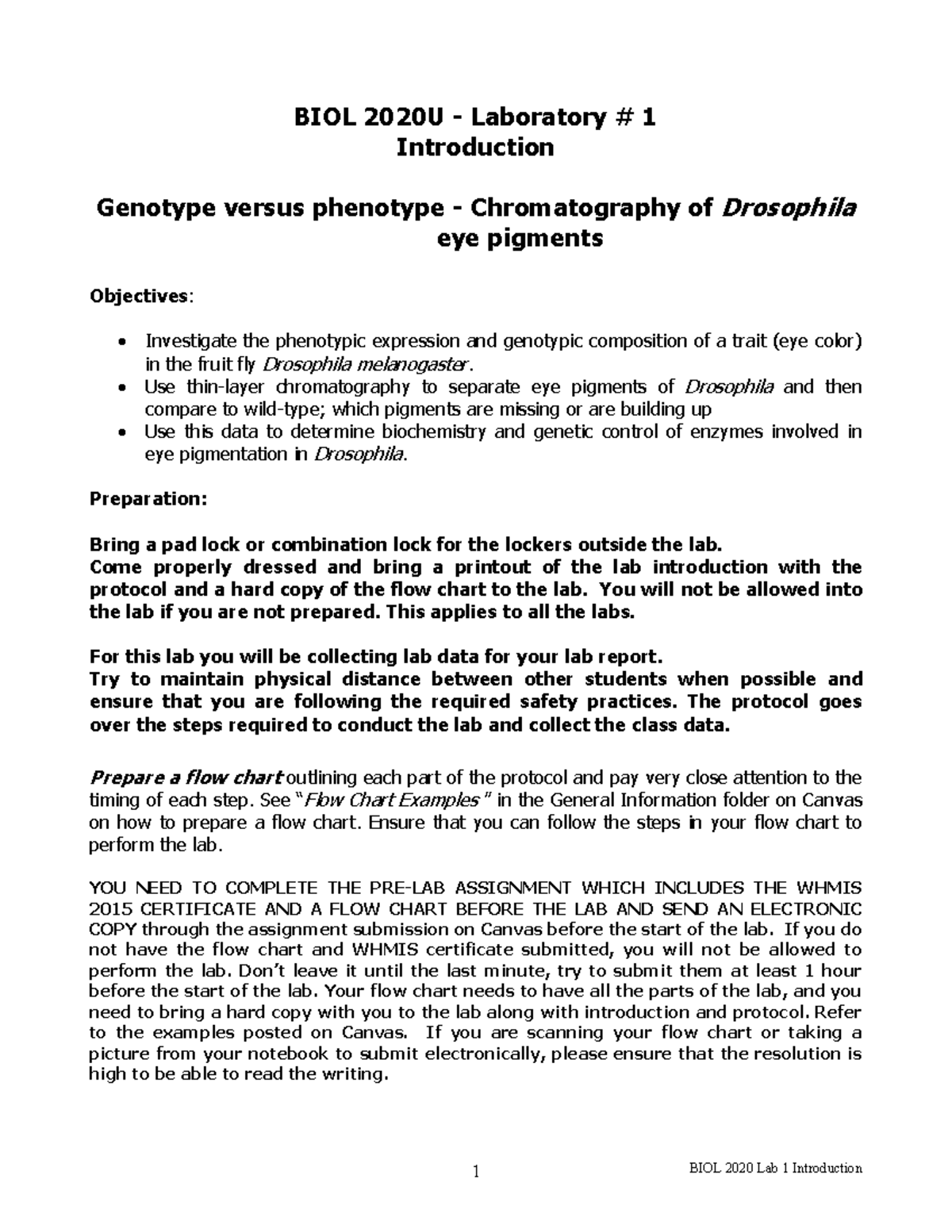 BIOL 2020U Lab 1: Genotype vs. Phenotype in Drosophila Pigments - Studocu