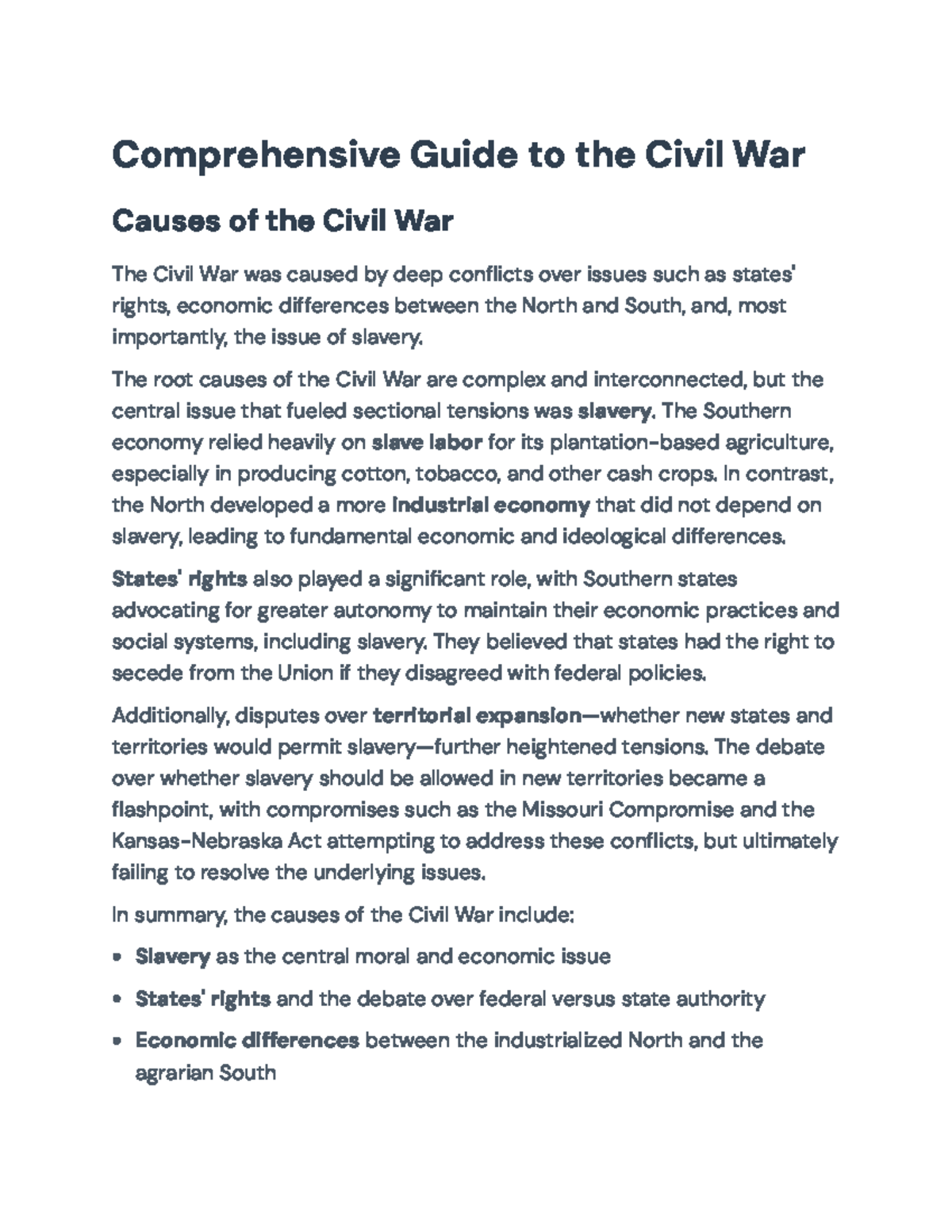 Civil War Causes & Impact on Slavery: A Comprehensive Guide - Studocu