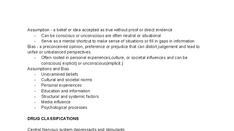 Substance Abuse Notes (PSY 101): Understanding Assumptions, Biases, and ...