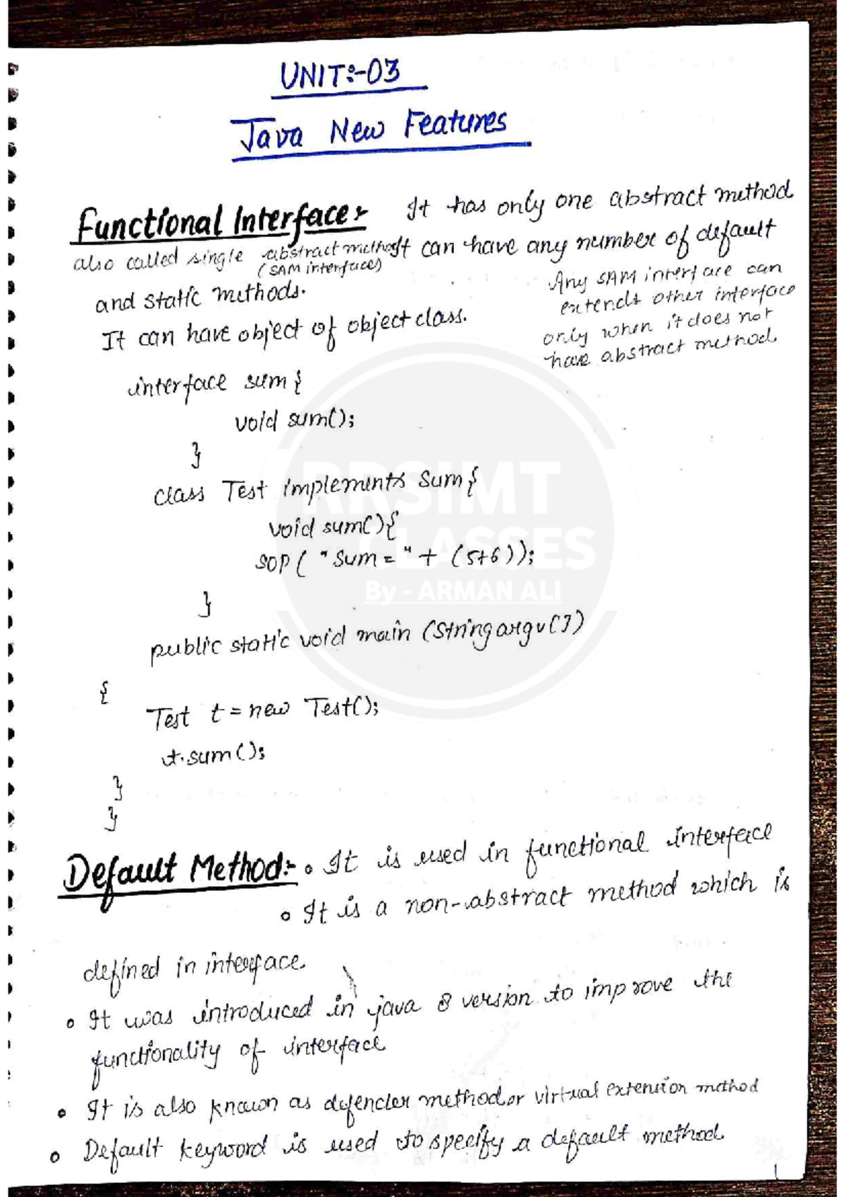Java Unit 04 Handwritten Notes: New Features & Functional Interfaces ...