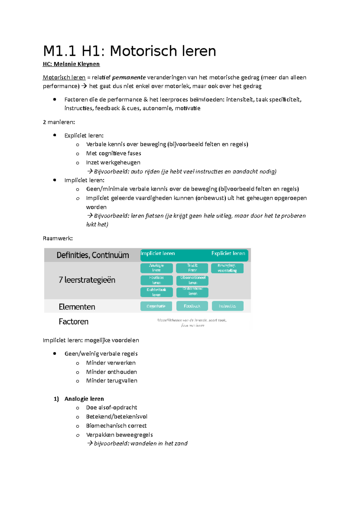 Motorisch leren korte samenvatting - M1 H1: Motorisch leren HC: Melanie ...
