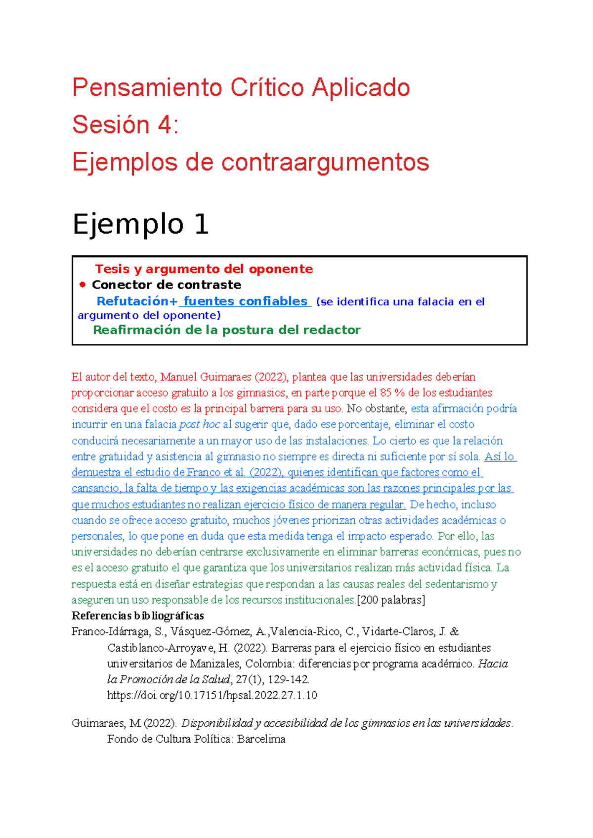 Ejemplos de Contraargumentos en Pensamiento Crítico Aplicado: Sesión 4 ...