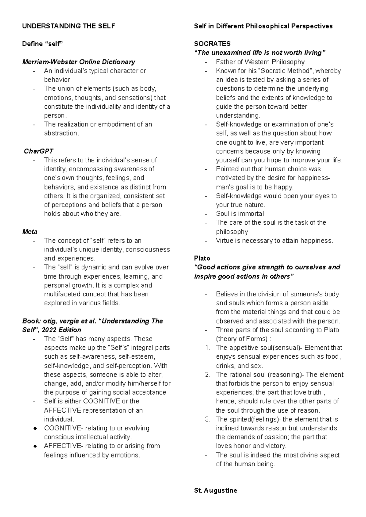 UNDERSTANDING THE SELF: Philosophical Perspectives (L1-L2) - Studocu