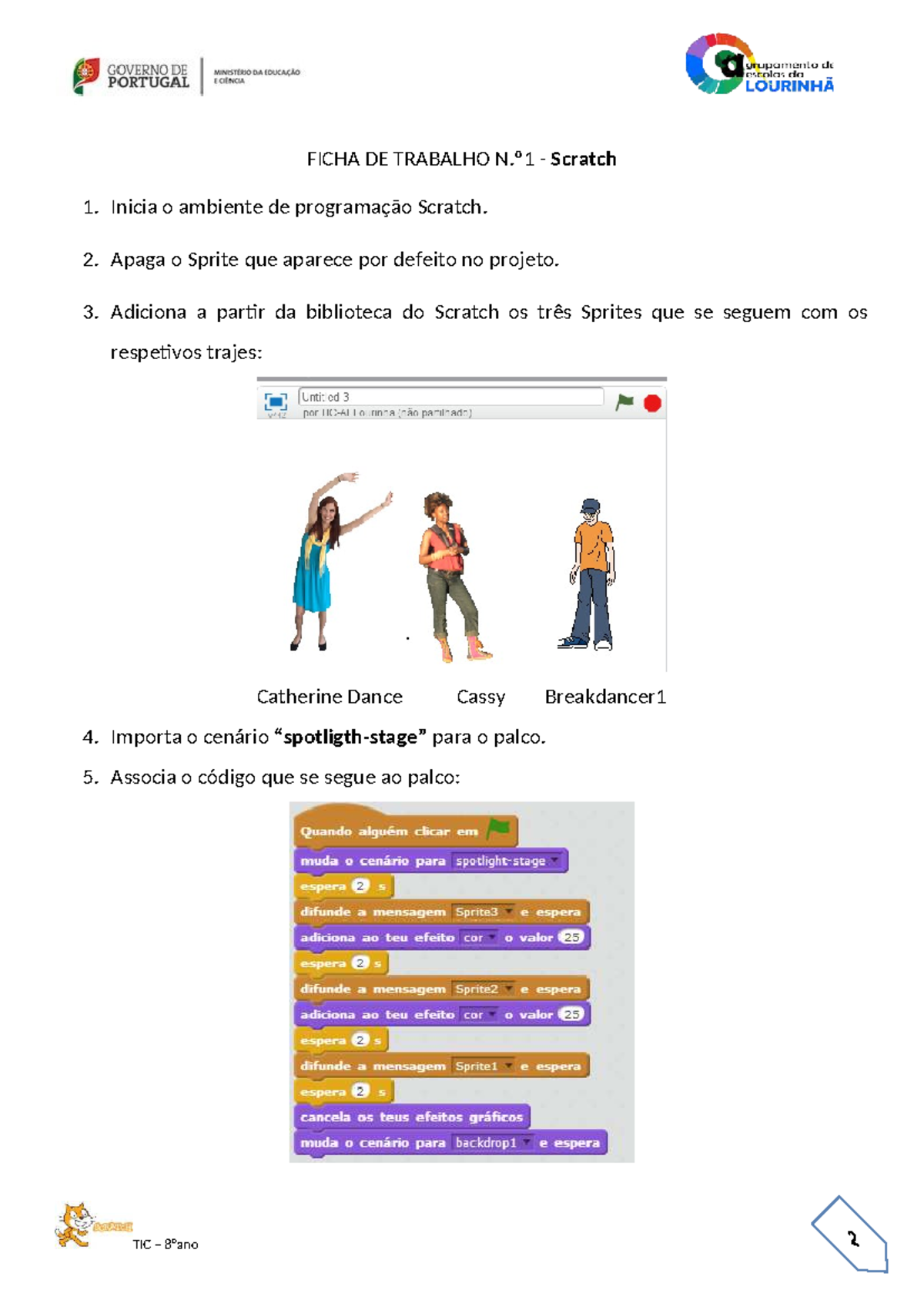 Ficha de Trabalho TIC 8ºano: Introdução ao Scratch 1 - Studocu