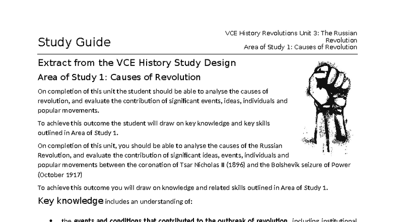 VCE History Revolutions Unit 3: Russian Revolution Causes Study Guide ...
