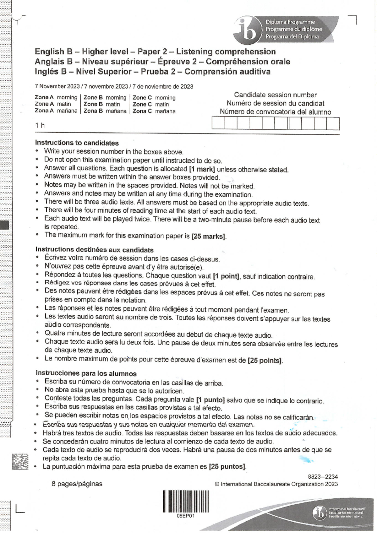 IB English B HL Paper 2 Listening Comprehension Exam Nov 2023 - Studocu