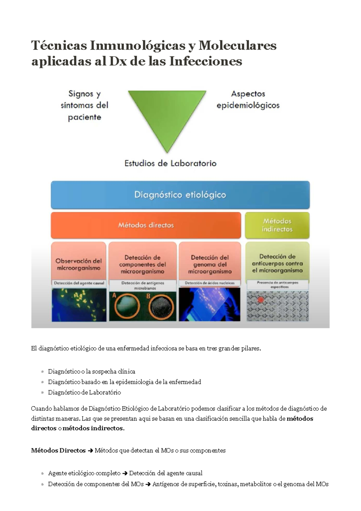 Técnicas Inmunológicas y Moleculares para el Dx de Infecciones - Studocu