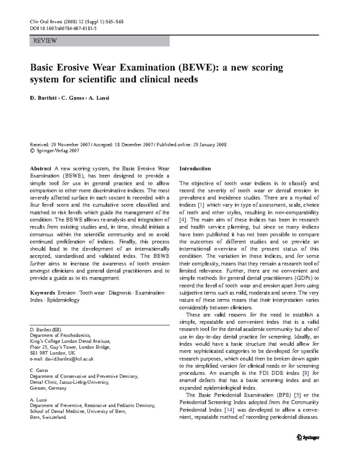BEWE: Comprehensive Scoring System for Erosive Tooth Wear - Studocu