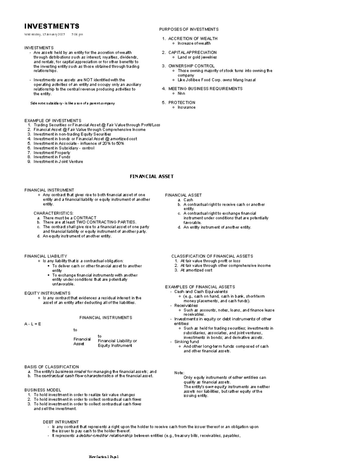 Investments IA1 Comprehensive Overview and Key Concepts Notes - Studocu