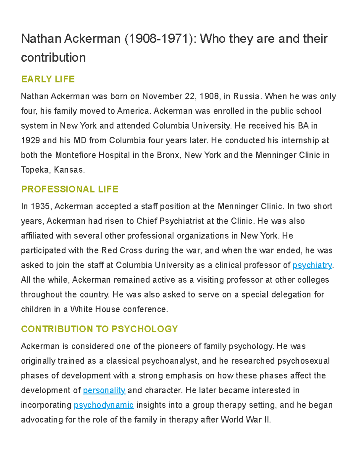 Nathan Ackerman: Pioneer of Family Therapy (Psychology 101) - Studocu