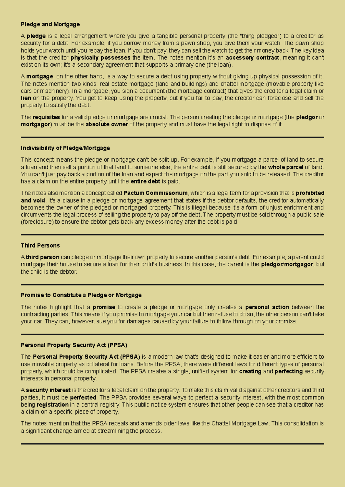 Pledge and Mortgage: Key Concepts and Legal Framework - Studocu