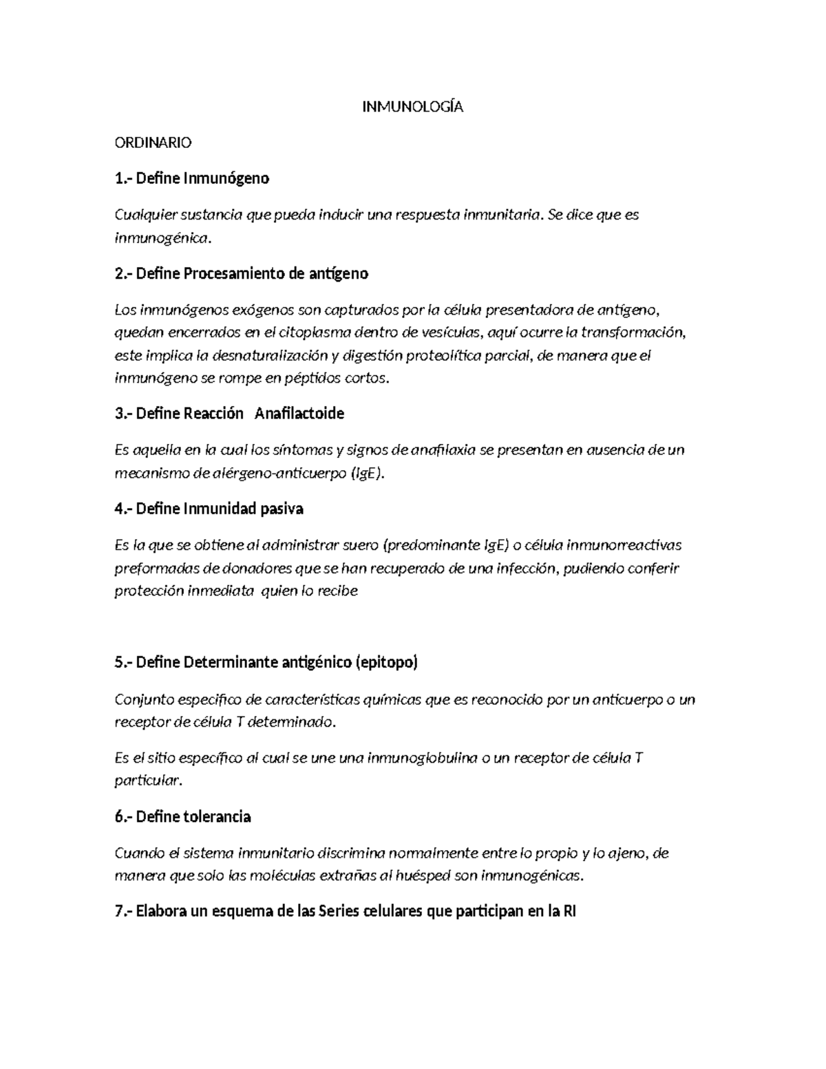 Repaso de Inmunología para Examen Ordinario (INM 101) - Studocu