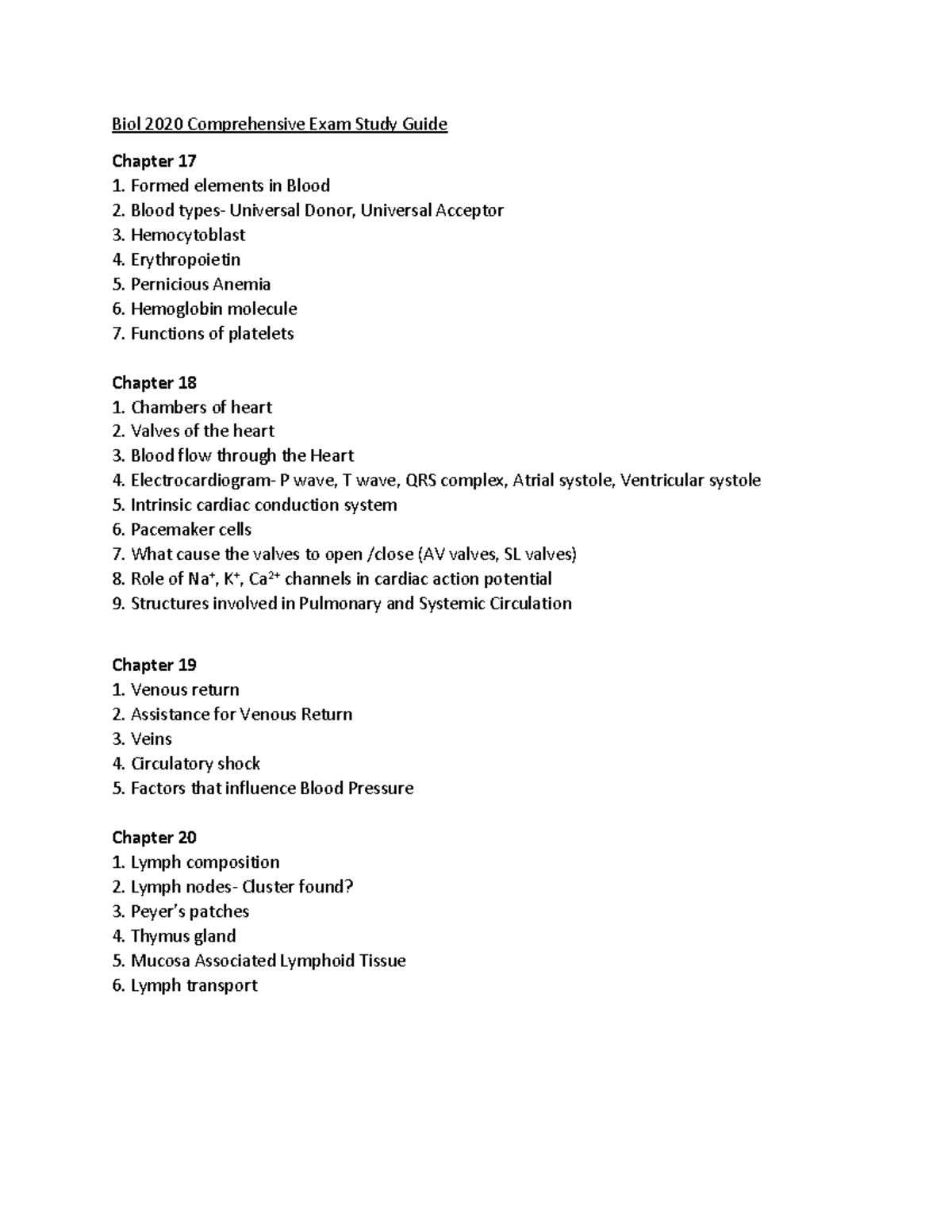 Biol 2020 Comprehensive Exam Study Guide: Key Concepts and Chapters ...