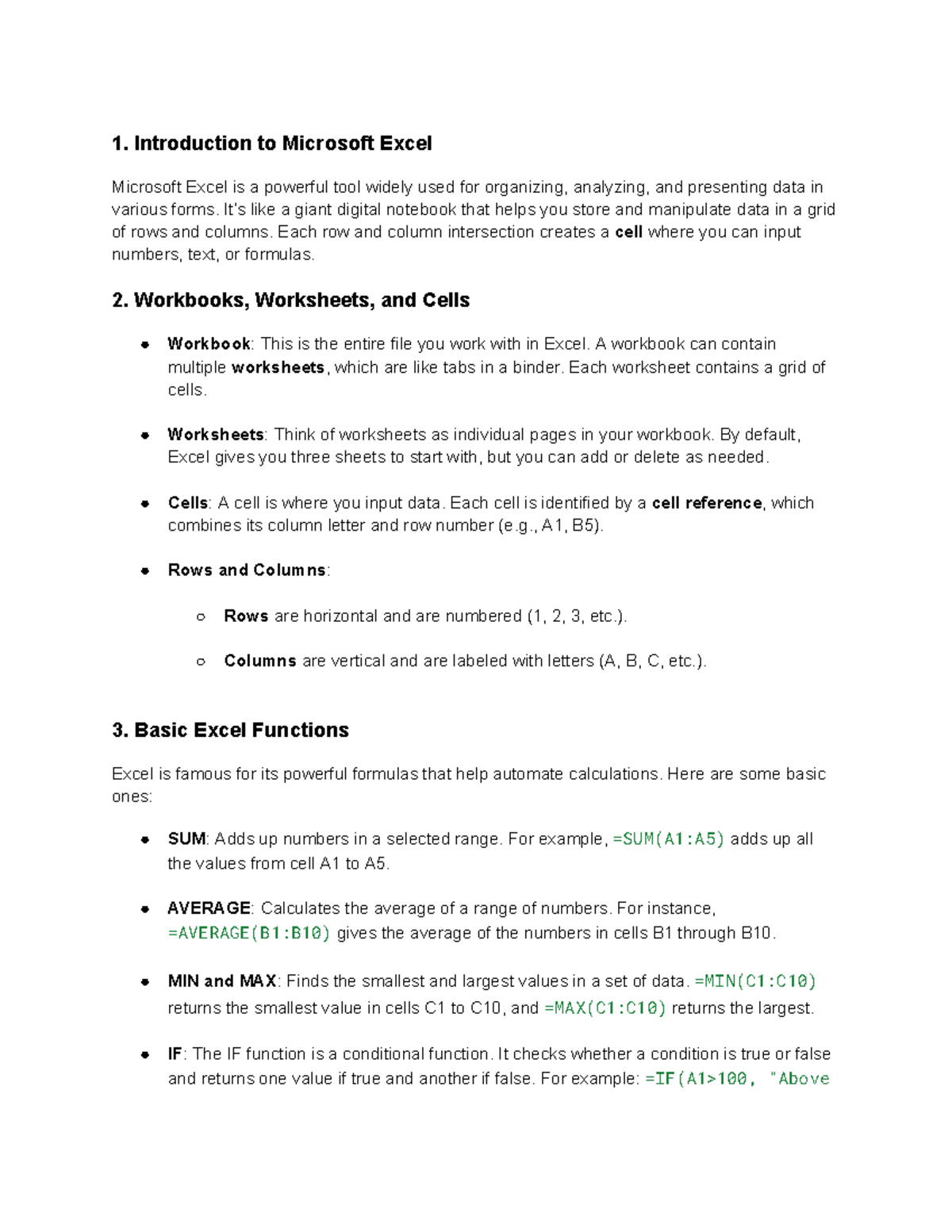 Computer Basics: Introduction to Microsoft Excel Functions and Features ...