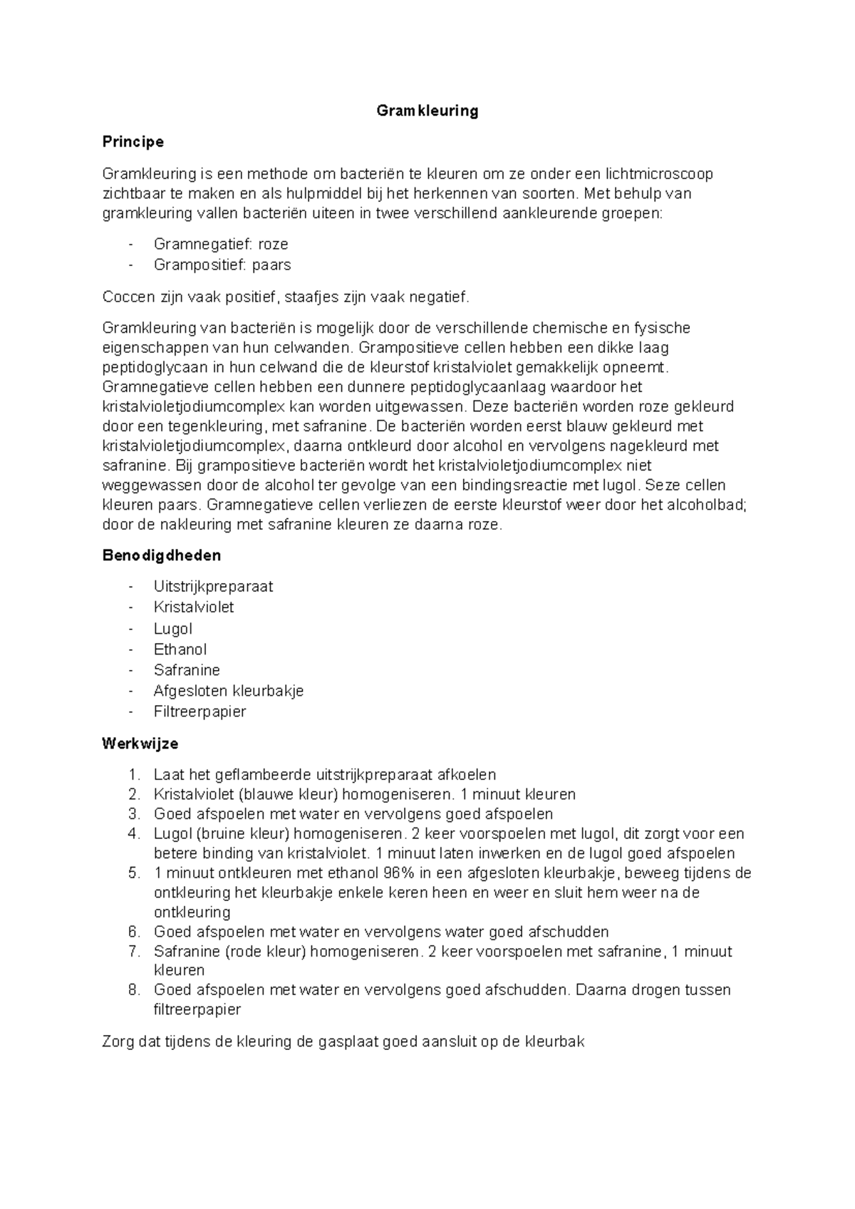 Gramkleuring: Instructies en Principes van de Methode - Studeersnel