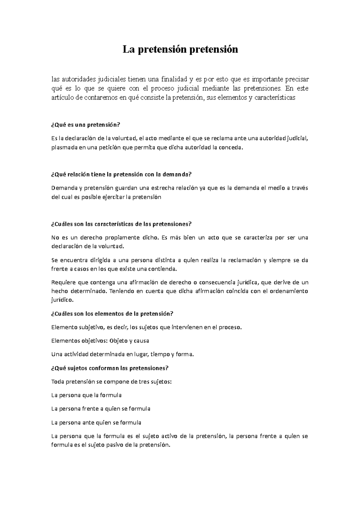 La pretensión en el proceso judicial - APUNTES GENERALES - Studocu