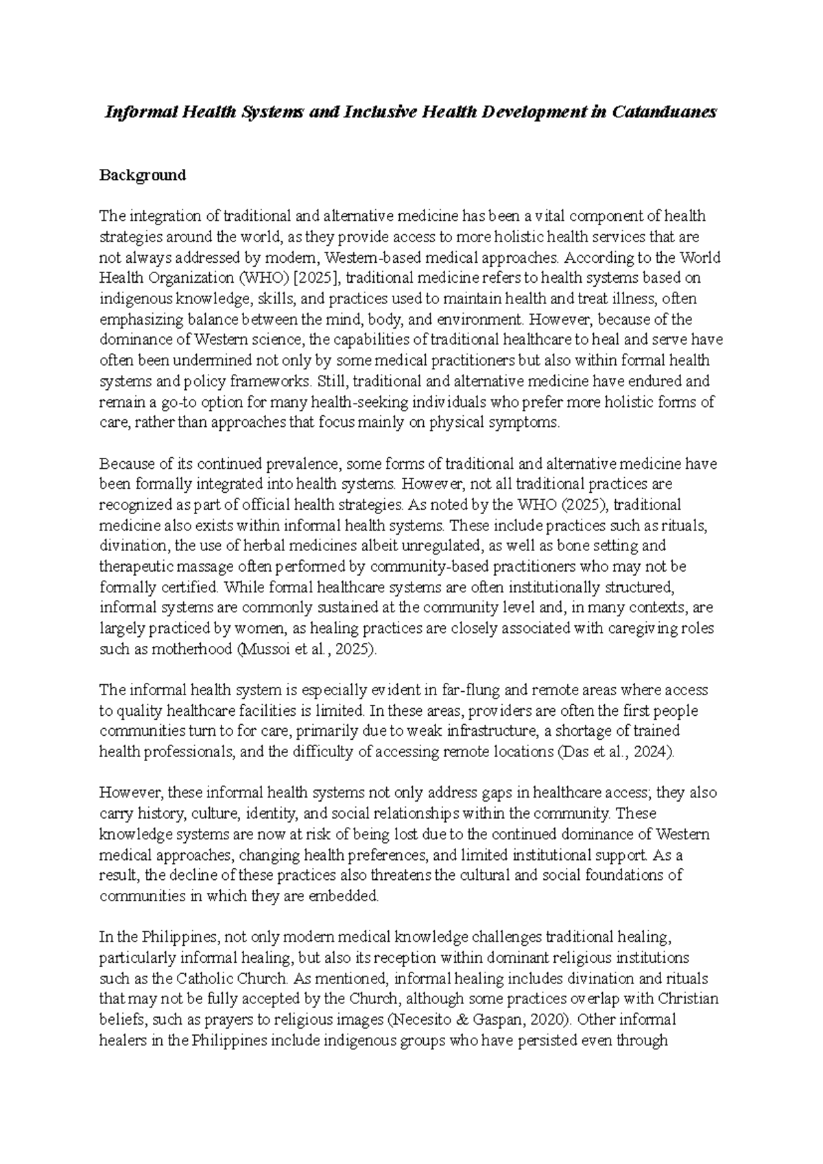 Capsule Proposal 2: Women in Informal Healthcare Systems in Catanduanes ...