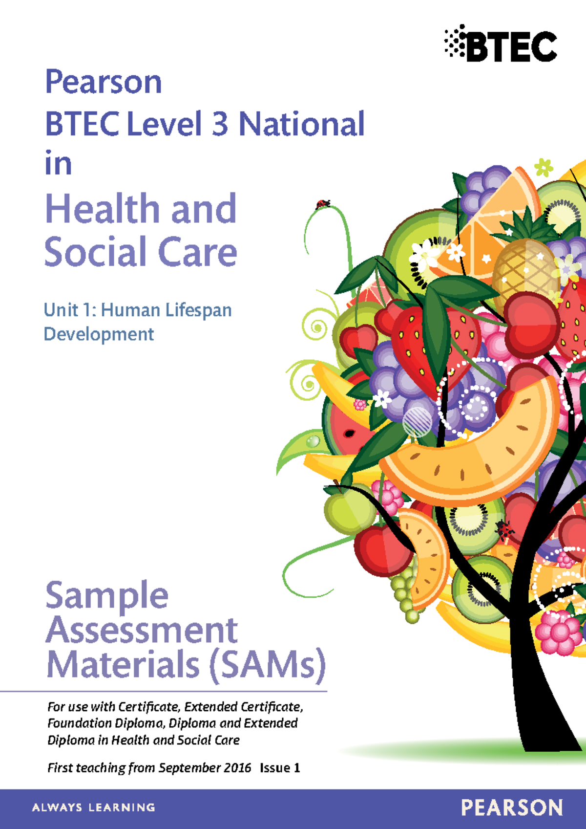 BTEC Level 3 Health & Social Care Unit 1: Human Lifespan Dev. Sample Assessment - Studocu