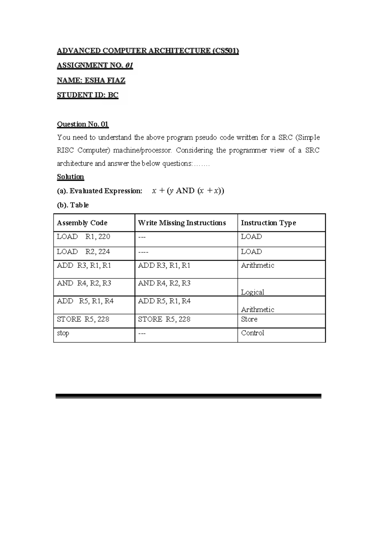 CS501 Advanced Computer Architecture Assignment 1 Solutions - Studocu