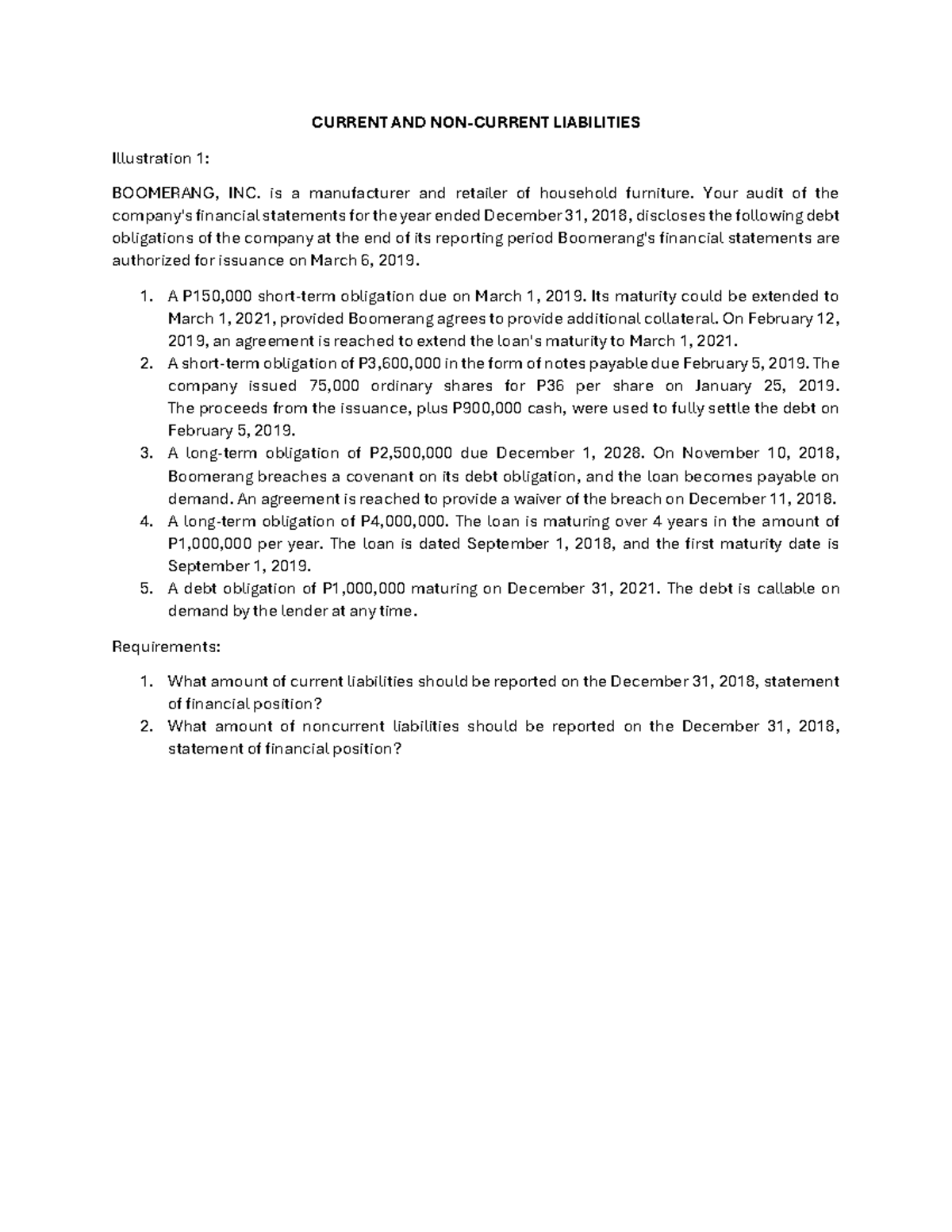 Current and Noncurrent Liabilities Analysis for Boomerang, Inc. (FIN ...