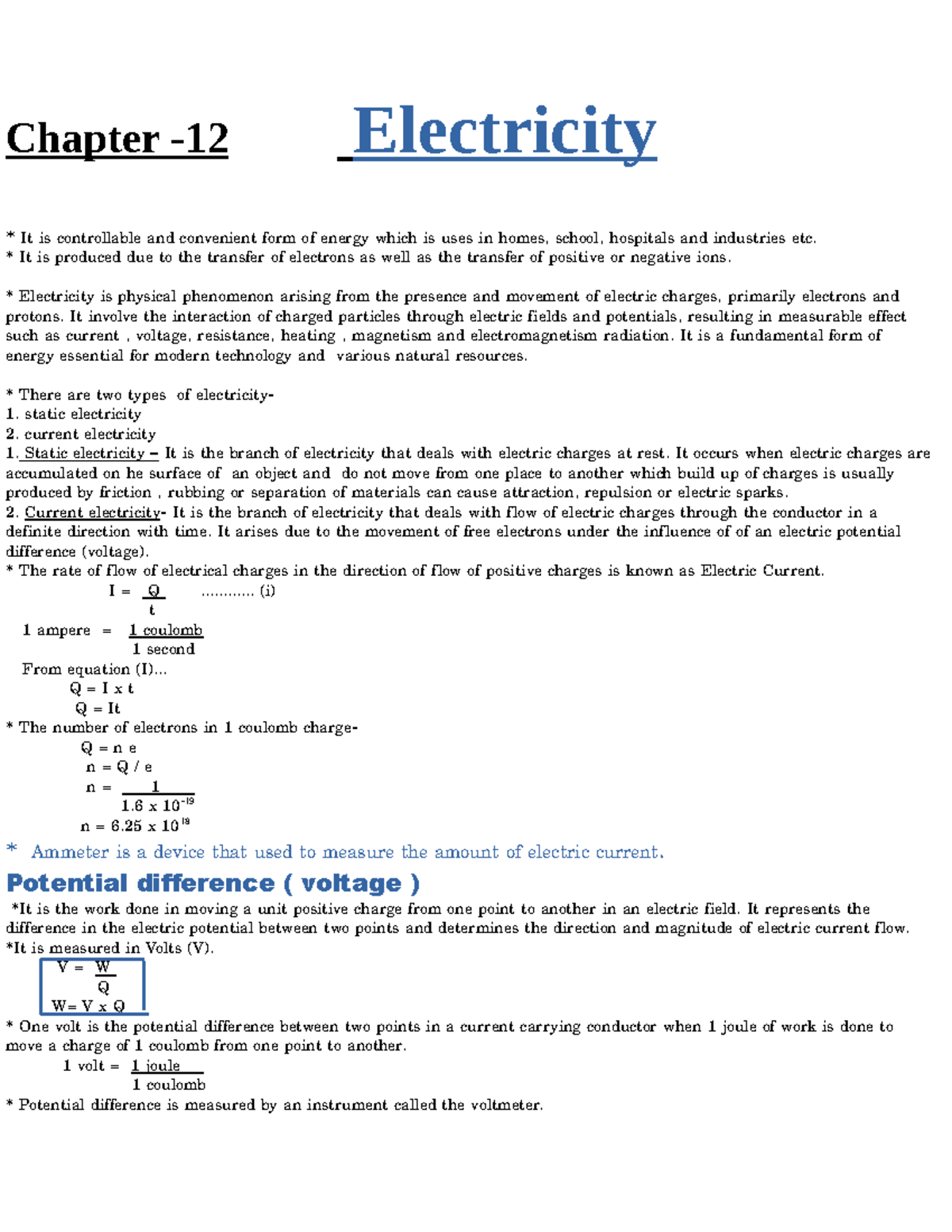 Chapter Electricity: Understanding Concepts and Applications - Studocu
