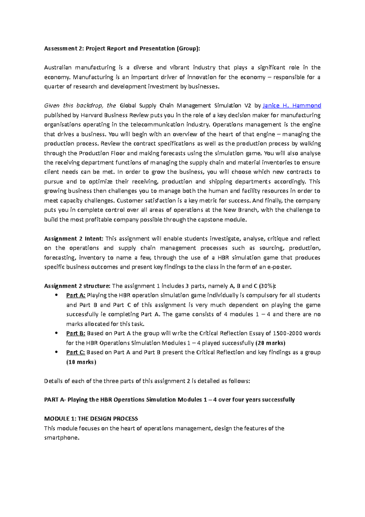 21511 HBR Operations Simulation Game: Project Report & Reflection - Studocu