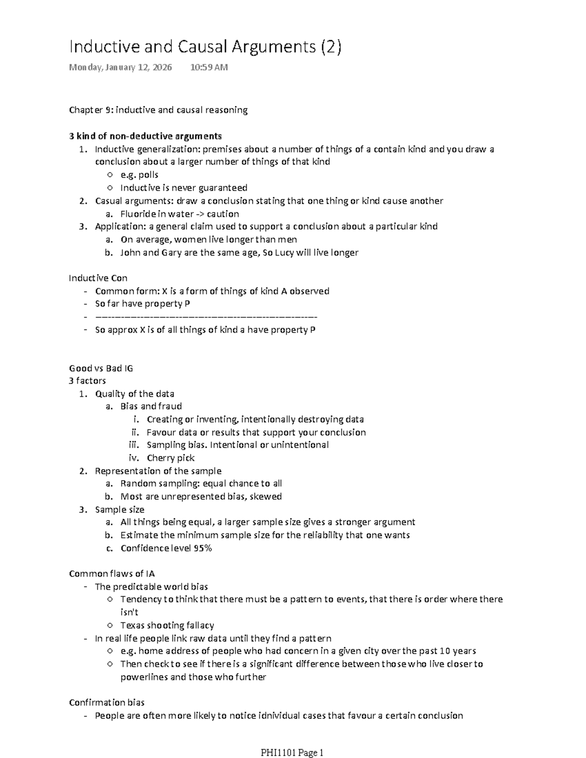 PHI1101 Chapter 9: Inductive & Causal Reasoning Notes - Studocu