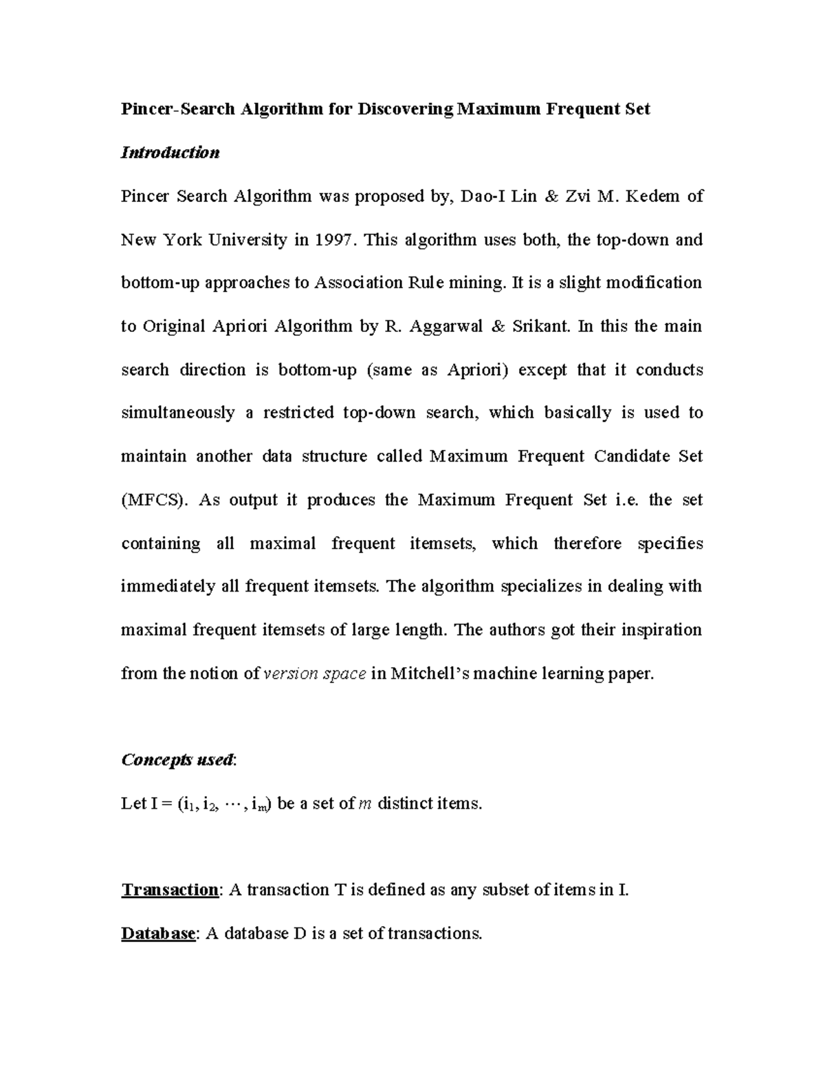 MCA-IV Data Mining 18 Pincer Search Algorithm Overview and Insights ...