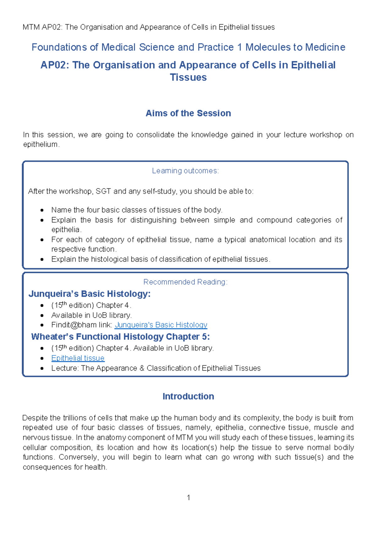 MTM AP02: Overview of Epithelial Tissue Organization and Functions ...