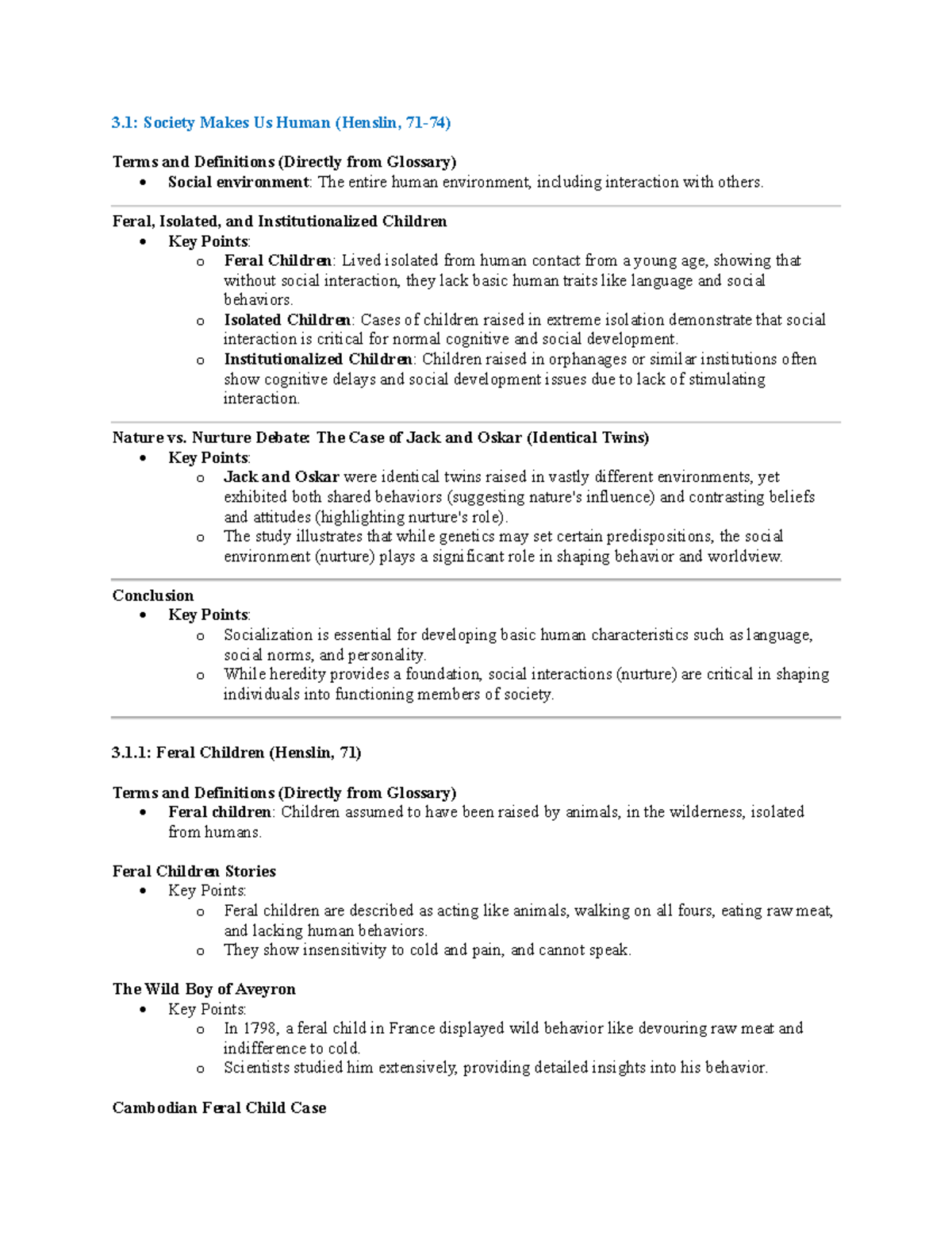 Sociology Chapter 3 - Reading notes - 3: Society Makes Us Human ...