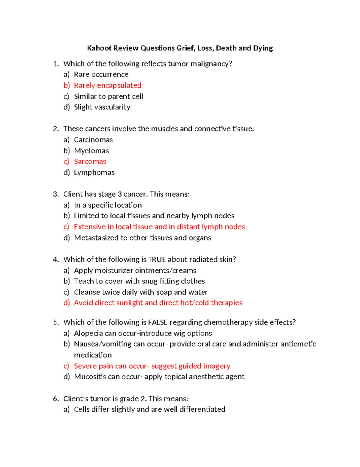Kahoot Review Questions: Grief, Loss, Death & Dying Insights - Studocu