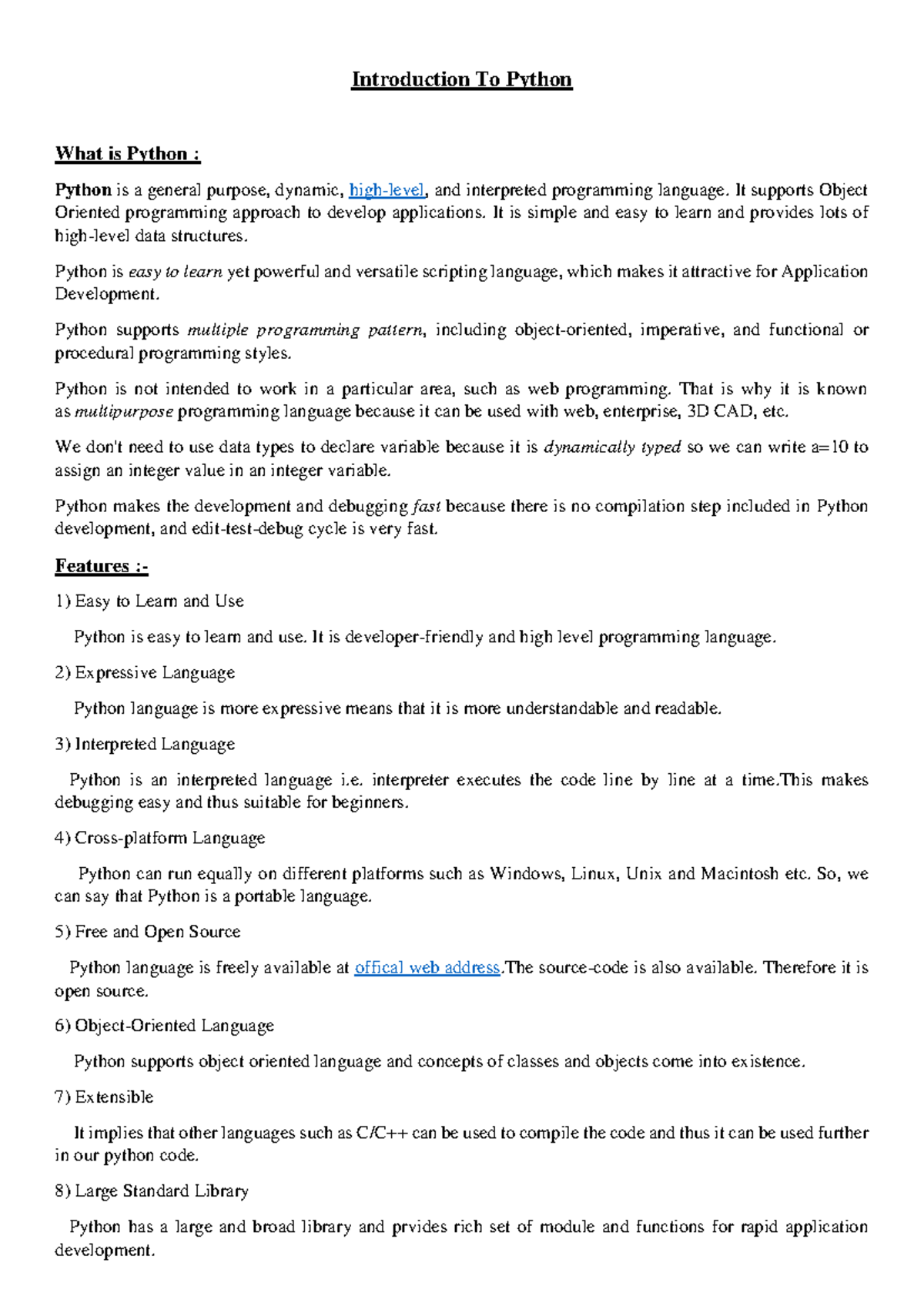 Python Programming - Key Concepts and Notes for Beginners - Studocu