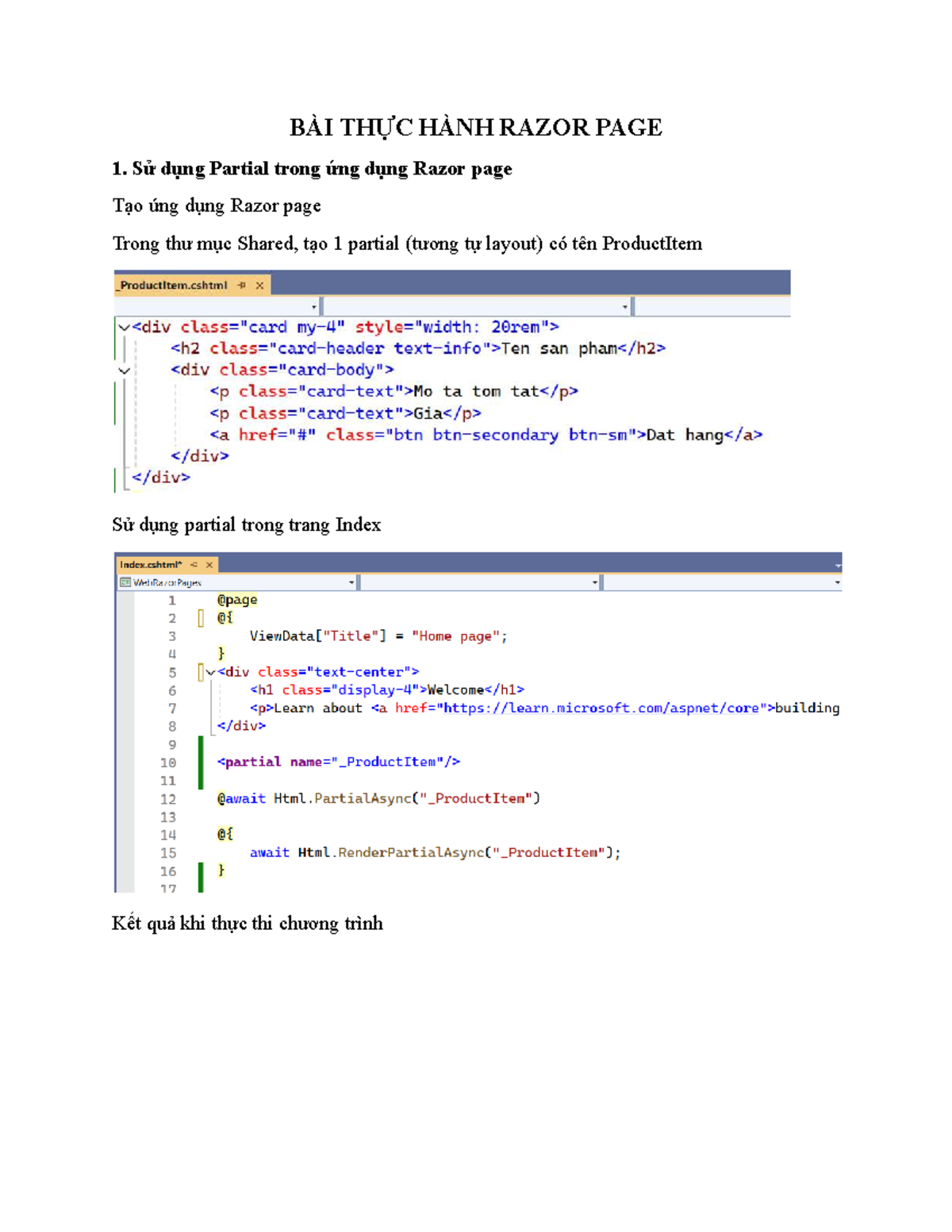 Bài Thực Hành Razor Page: Hướng Dẫn Sử Dụng Partial & ViewComponent ...