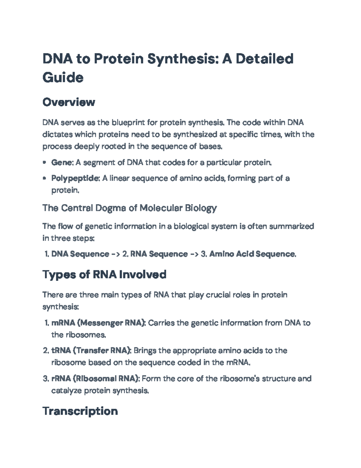 DNA to Protein Synthesis: Overview and Process (BIO101 Lecture Notes ...