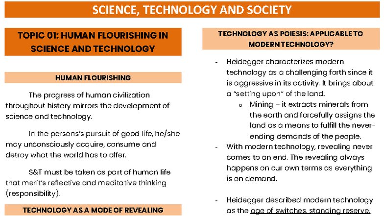 SCIENCE, TECHNOLOGY AND SOCIETY: HUMAN FLOURISHING AND HEIDEGGER'S ...