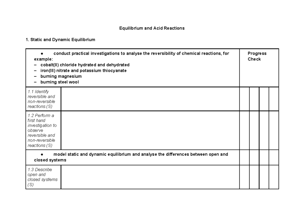 Equilibrium and Acid Reactions 5: Investigating Chemical Dynamics - Studocu