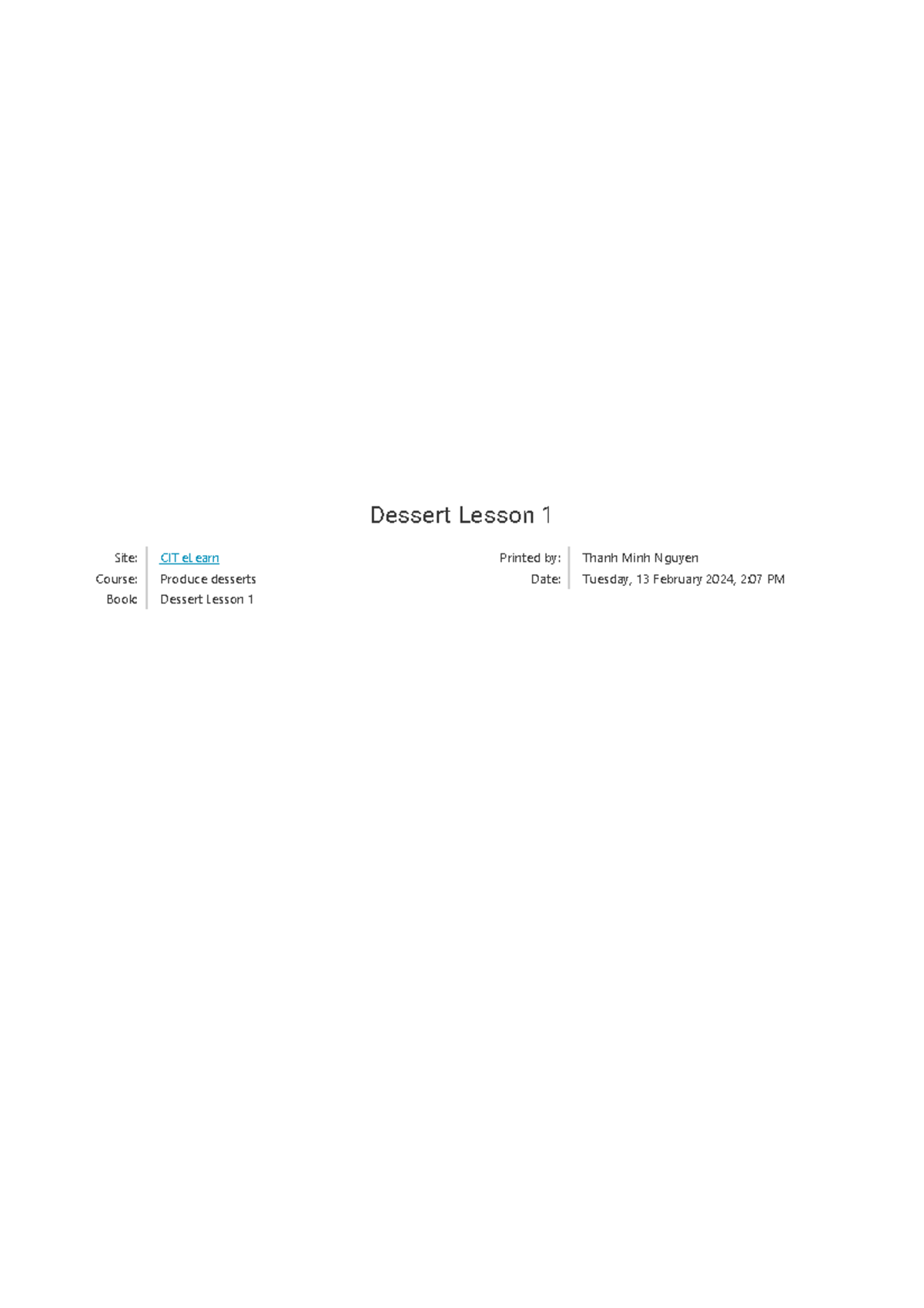 Dessert Lesson 1: Introduction to Produce Desserts in CIT eLearn - Studocu