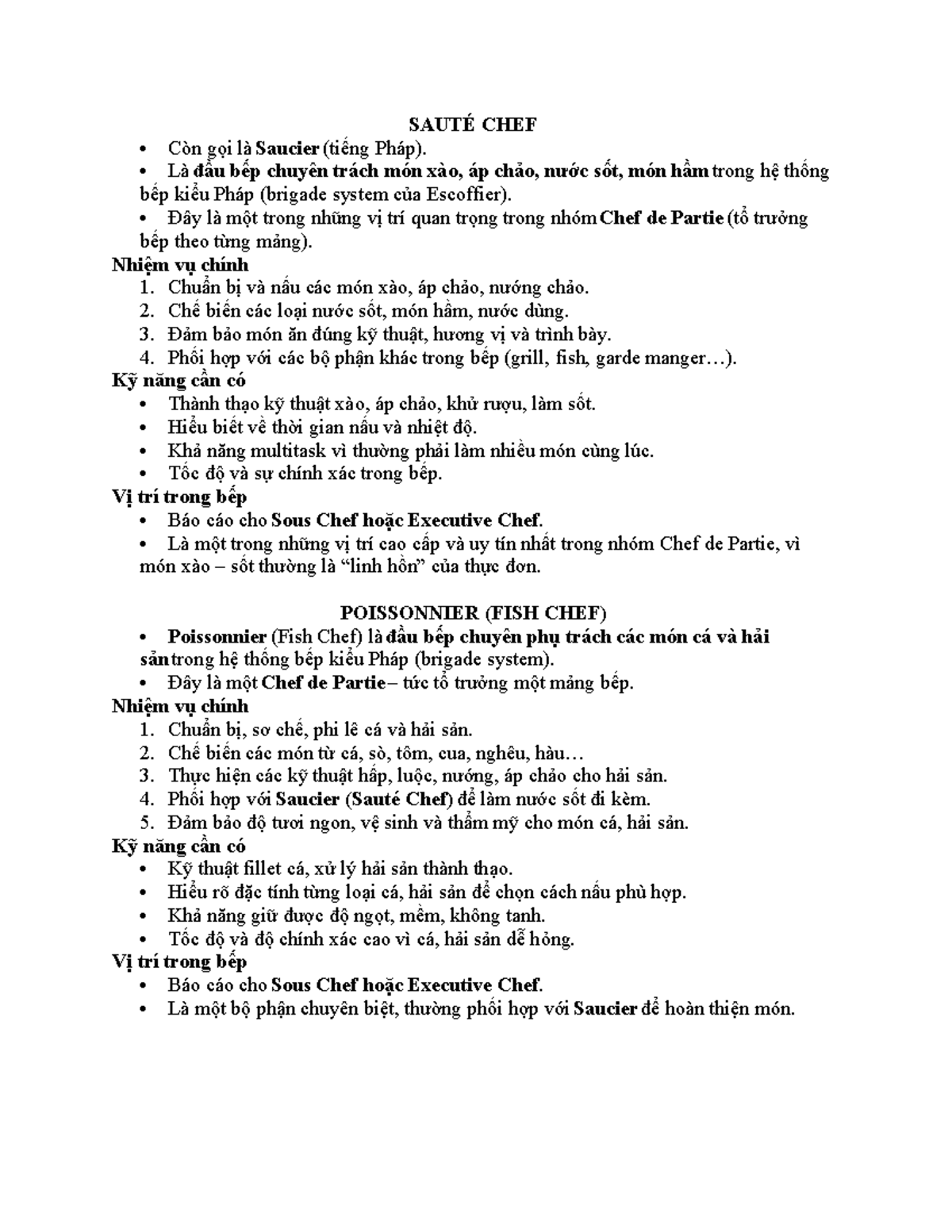 SAUTÉ CHEF & POISSONNIER: Roles & Skills in French Cuisine (MH-123 ...