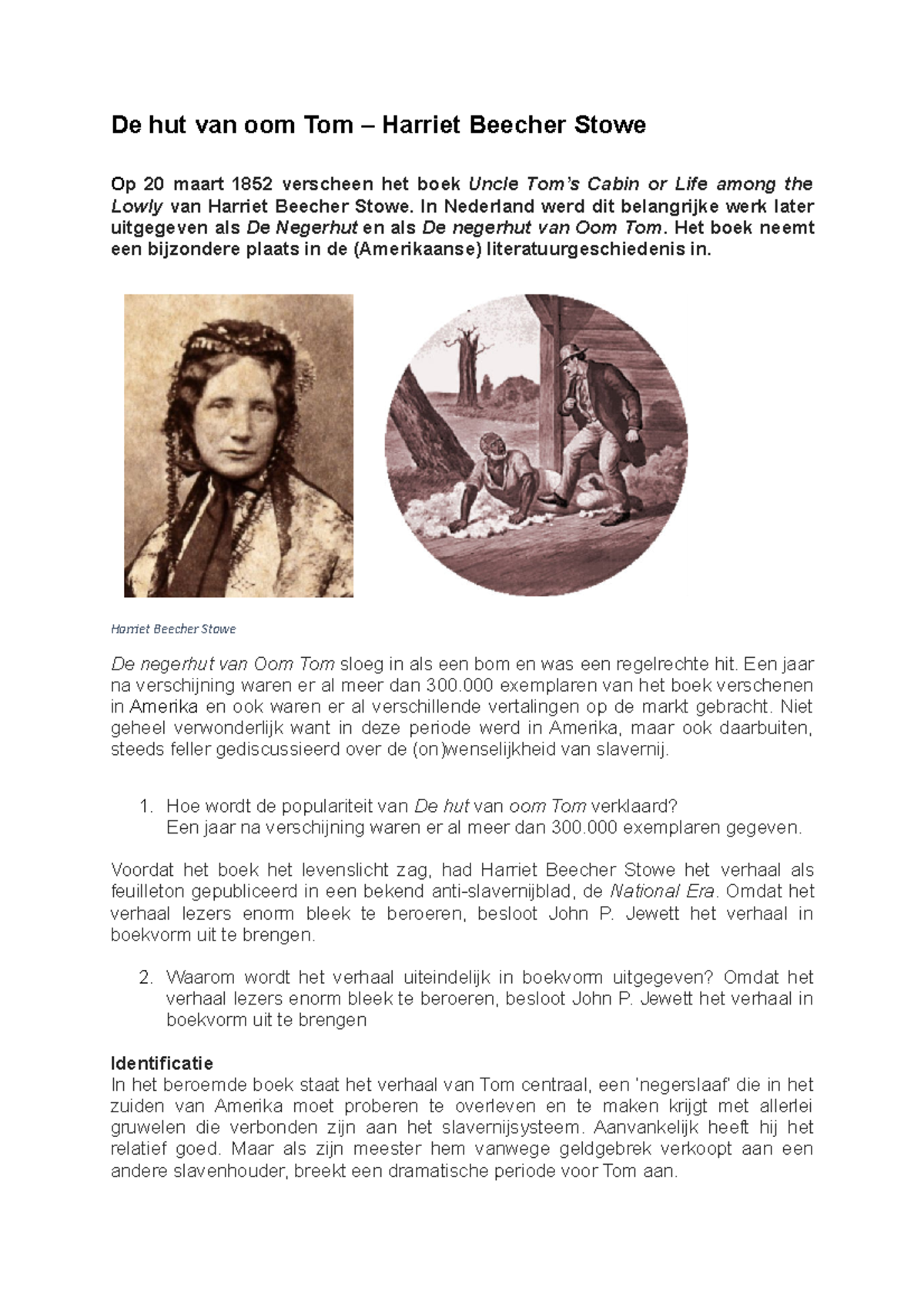 PO De hut van oom Tom - Analyse van Harriet Beecher Stowe's Werk ...