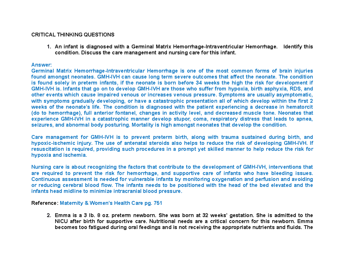 2260 NICU CS Fall B 2020 - Case Study on Neonatal Care & Interventions ...