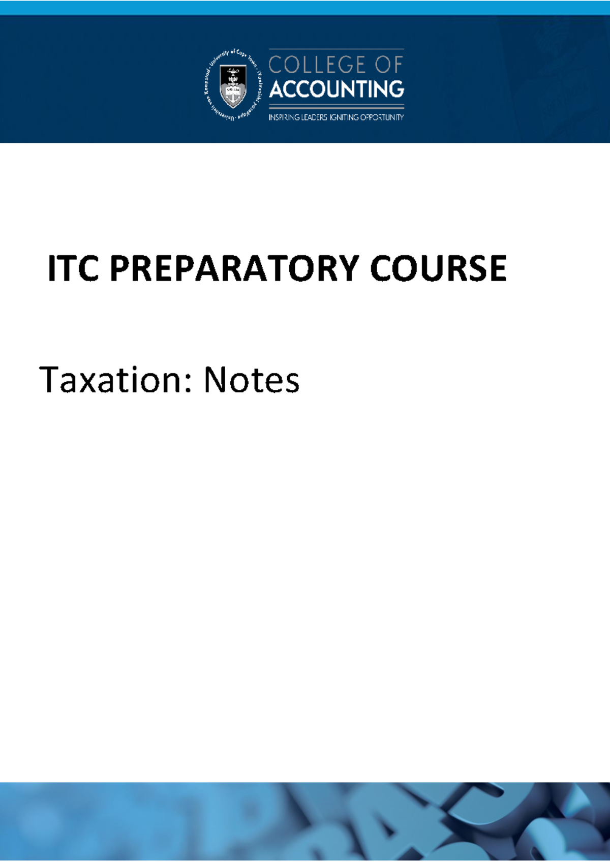 ITC Preparatory Course: Comprehensive Taxation Notes for 2024 Exam ...