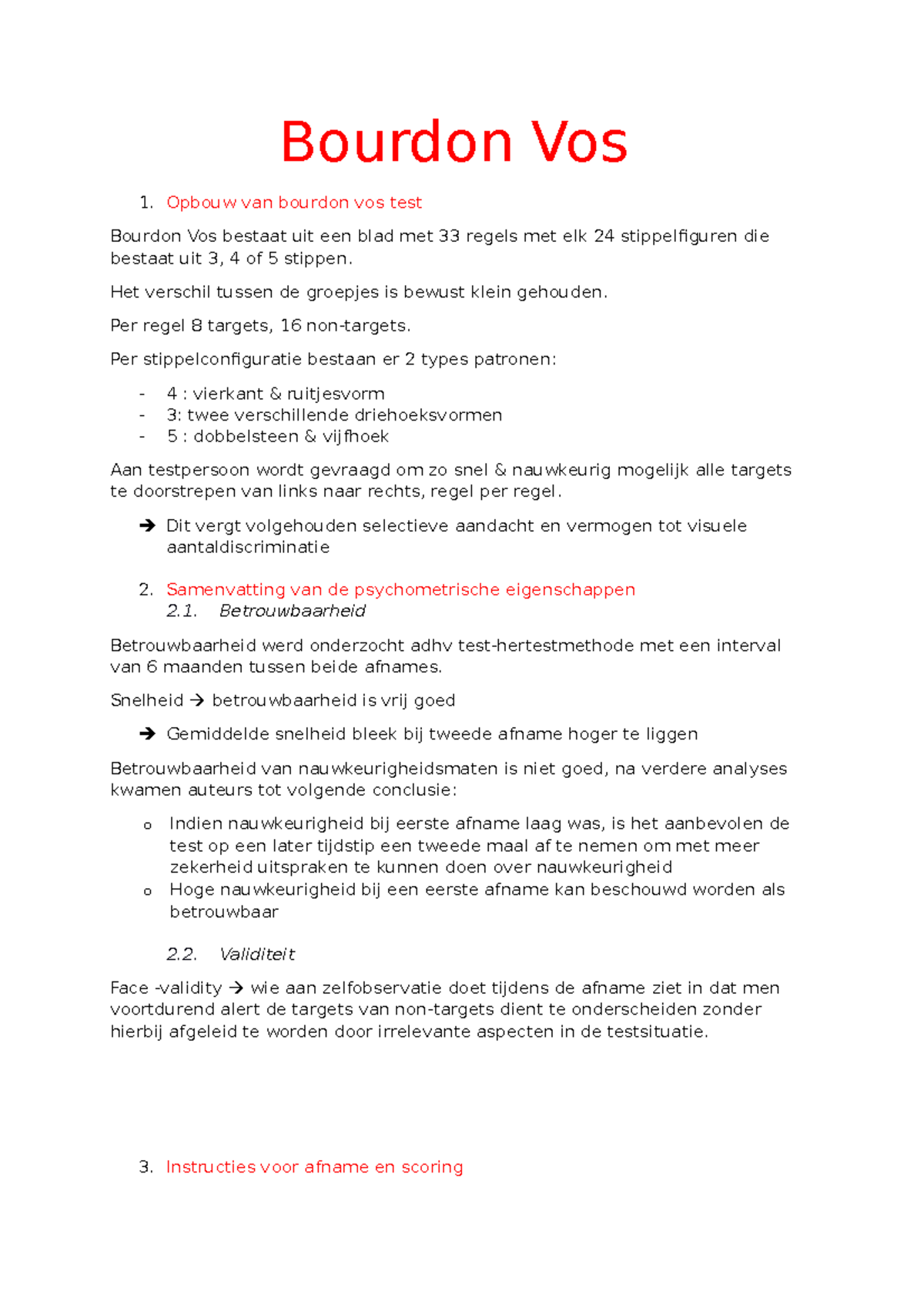 Bourdon Vos Test Aanpak en Psychometrische Eigenschappen - Studocu