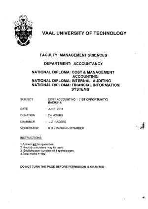 VUT - Cost and Management Accounting 1 - Studocu
