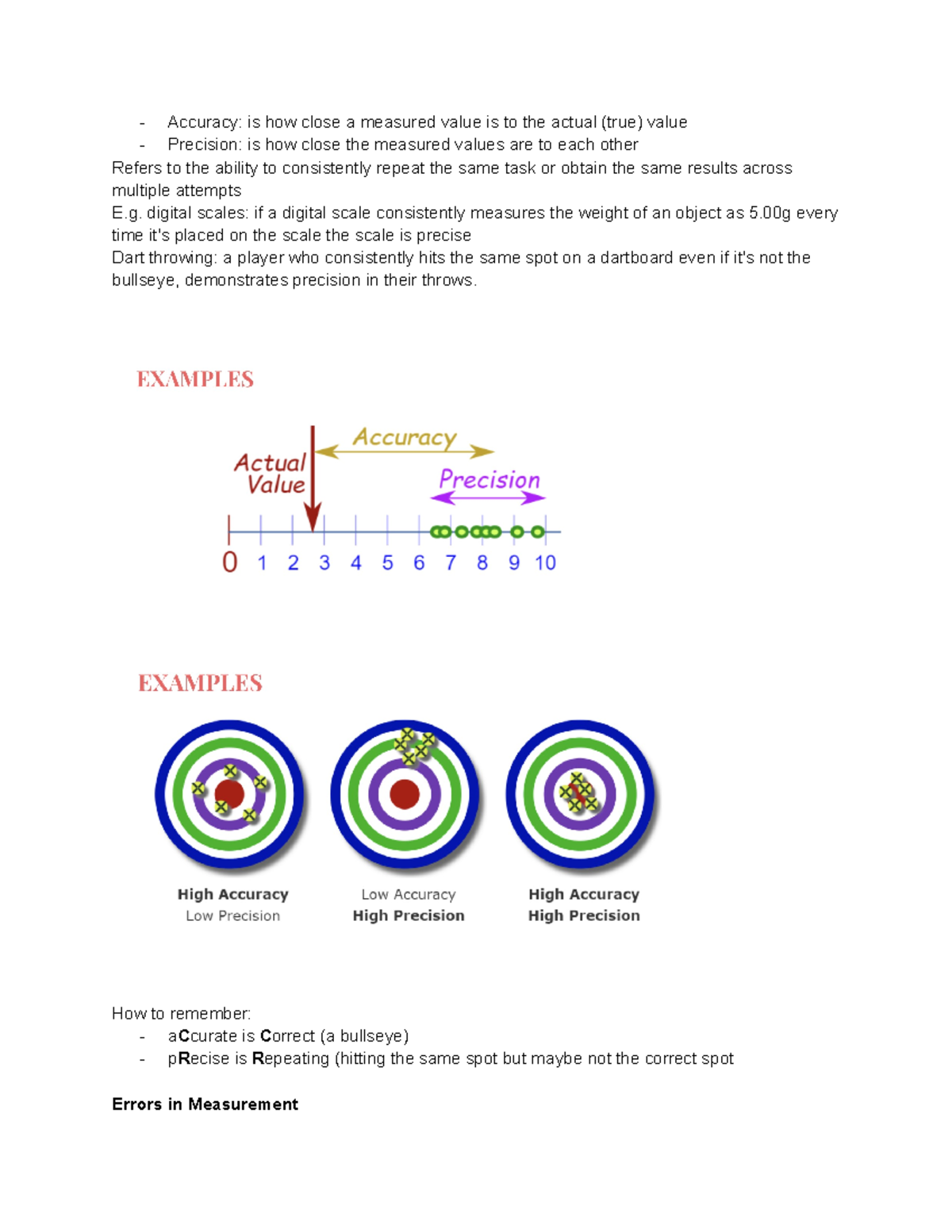 Precision, Accuracy, and Measurement Errors Notes - Studocu