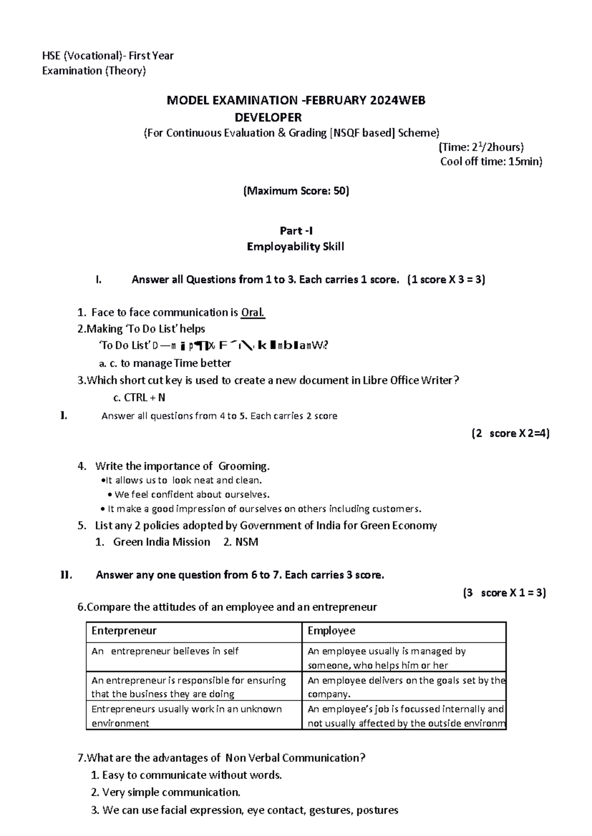 VHSE Model Exam Paper +1: WEB Developer-1 (Feb 2024) - Studocu