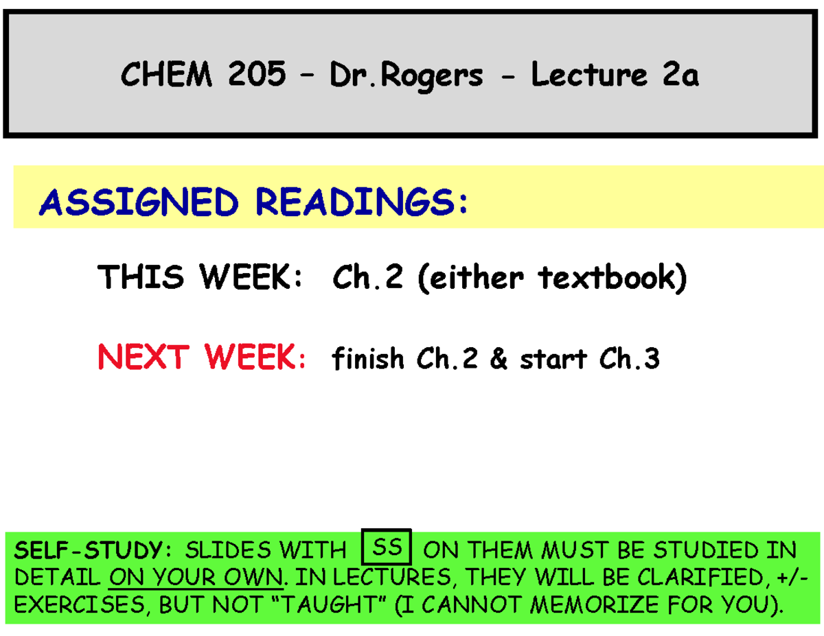 CHEM 205 Dr. Rogers Lecture 2a: Reactivity Patterns & Element ...