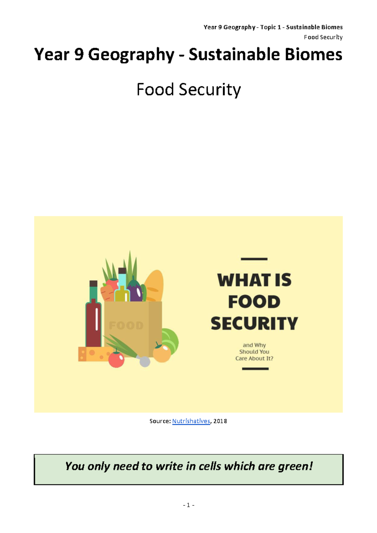 Food Security Overview - Year 9 Geography (Sustainable Biomes) - Studocu